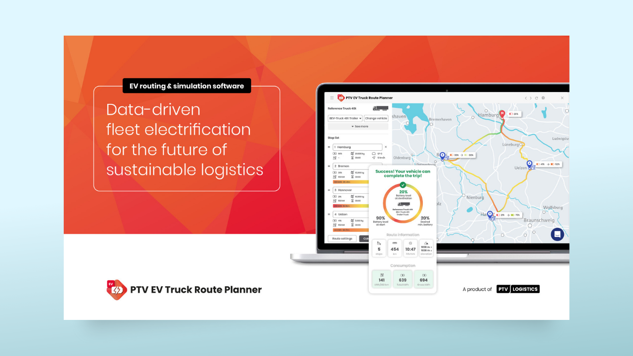 EV Routing & Charging software | PTV EV Truck Route Planner brochure